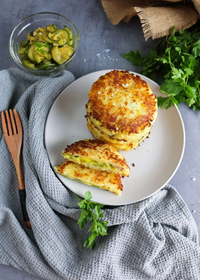 Courgette and Potato Cakes + Vegan Cheese Sauce • a Veg Taste from A to Z
